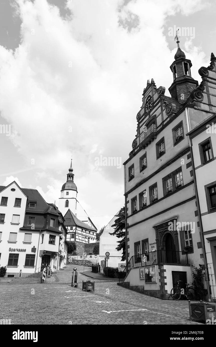 Street scenes of Colditz, town in Saxony, Germany; old houses, town ...