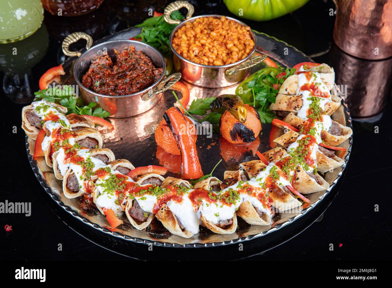 Traditional Turkish Cuisine Sarma Beyti Kebab. Turkish and Arabic ...