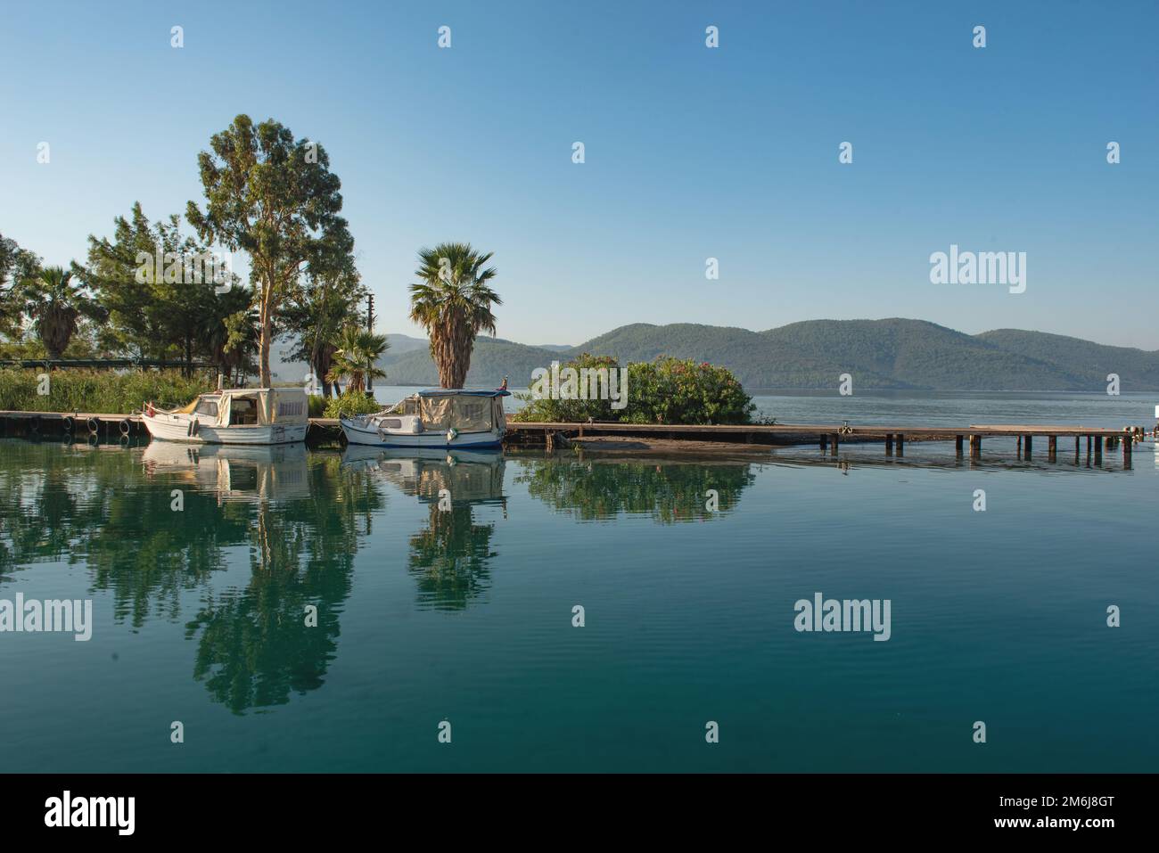 Akyaka, Mugla, Turkey. September 8th 2022 Boats moored in the beautiful ...