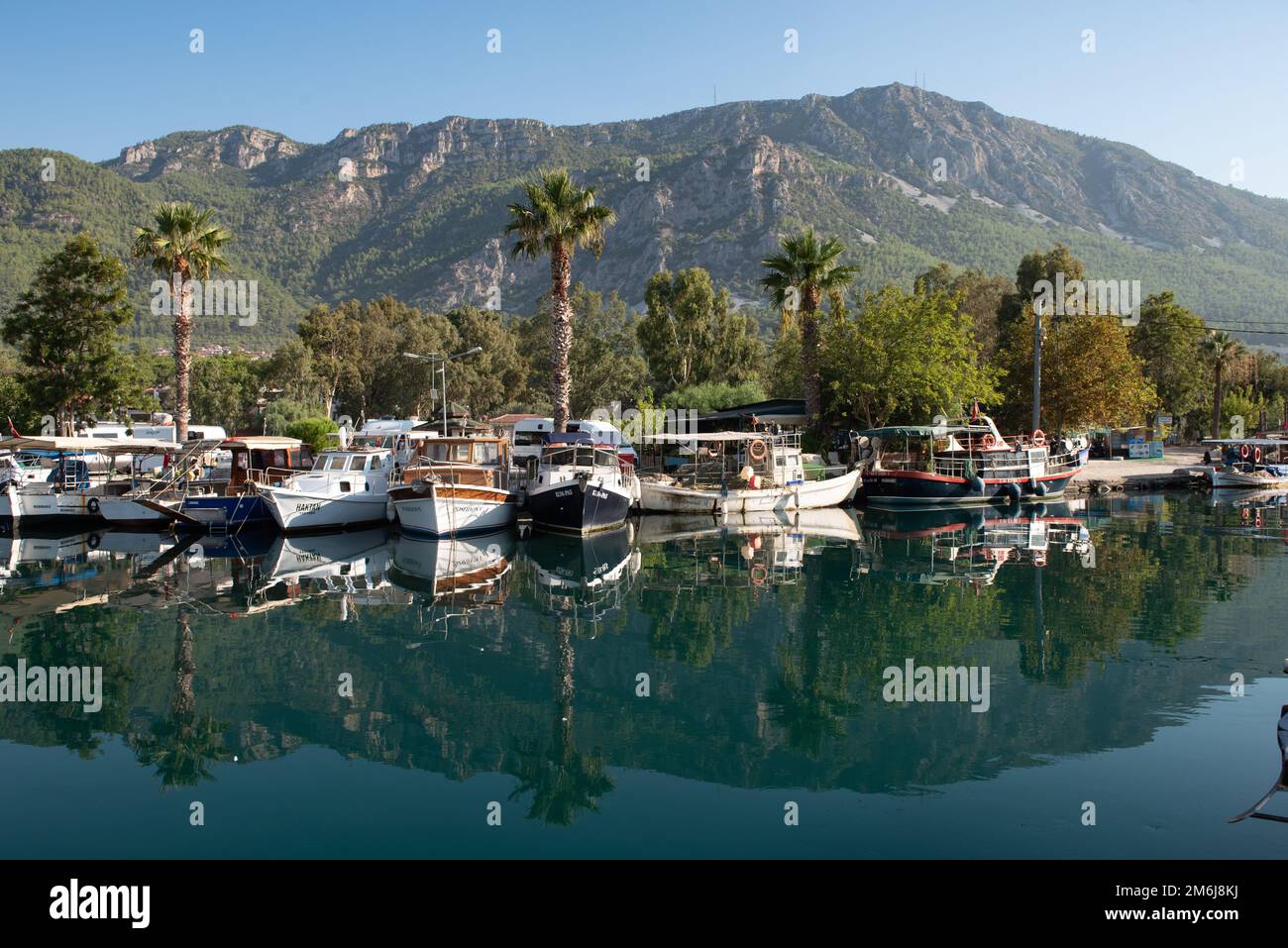 Akyaka, Mugla, Turkey. September 8th 2022 Boats moored in the beautiful ...