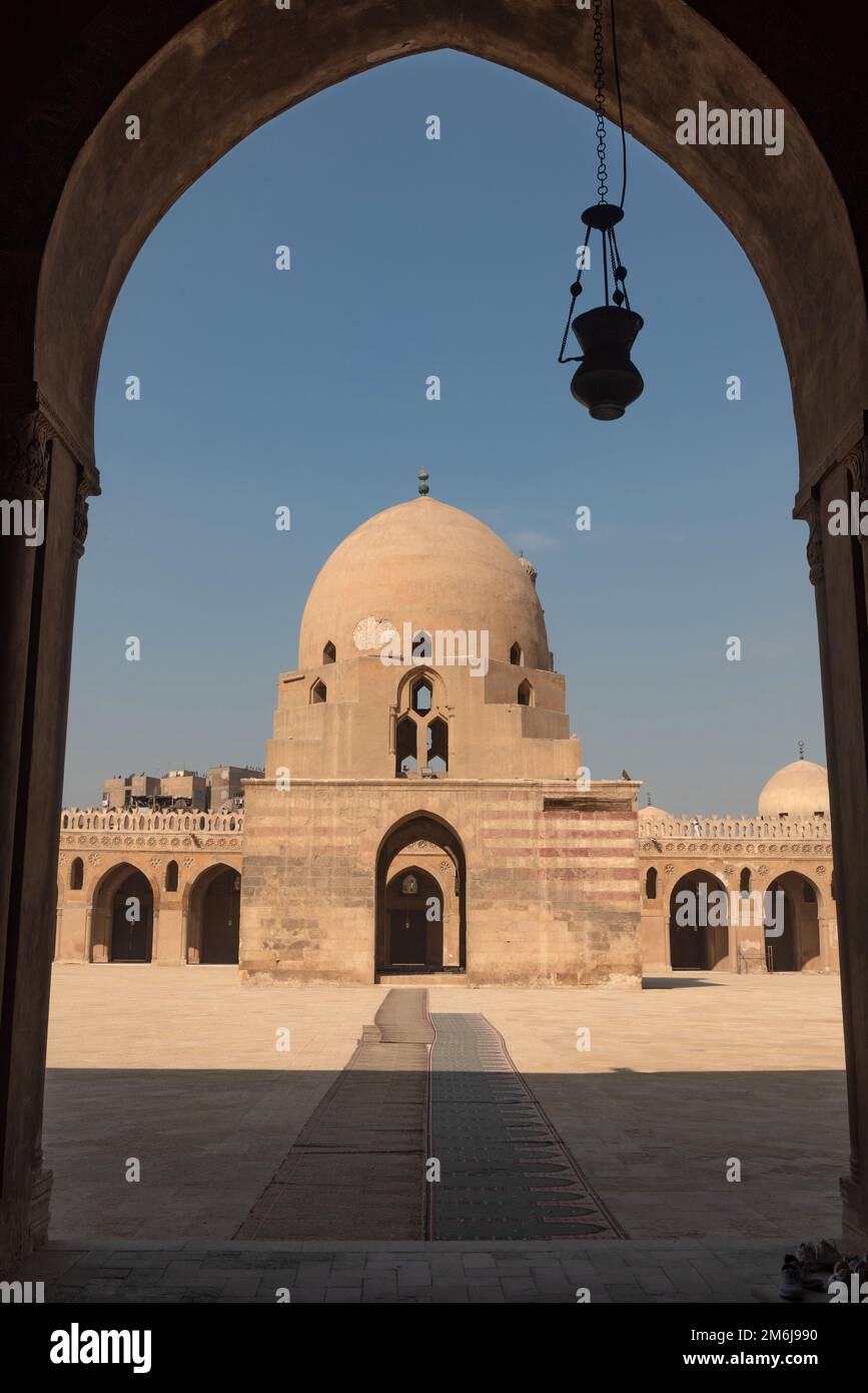 The interior architecture of the courtyard and dome of Ibn Tulin Mosque ...