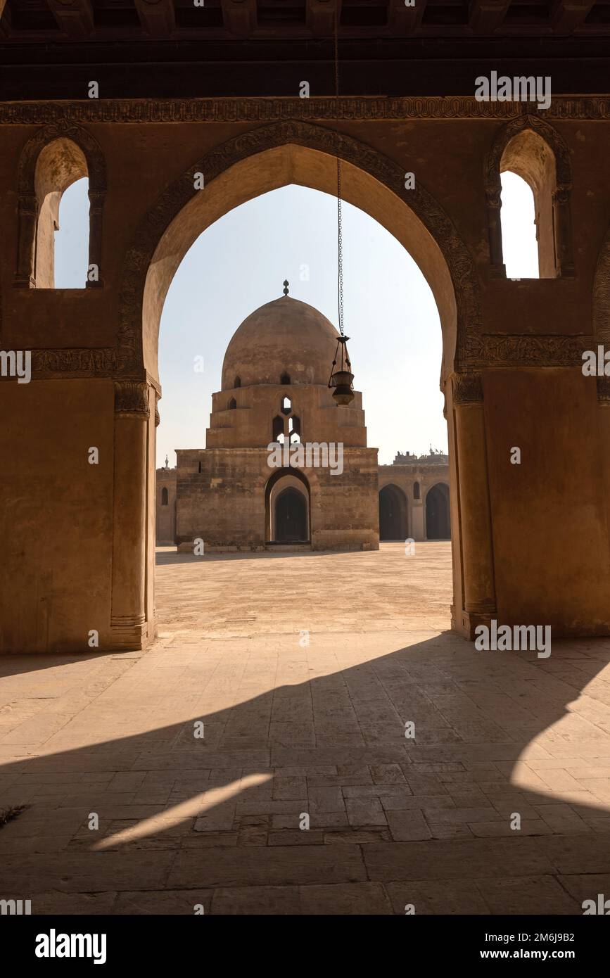 The interior architecture of the courtyard and dome of Ibn Tulin Mosque ...