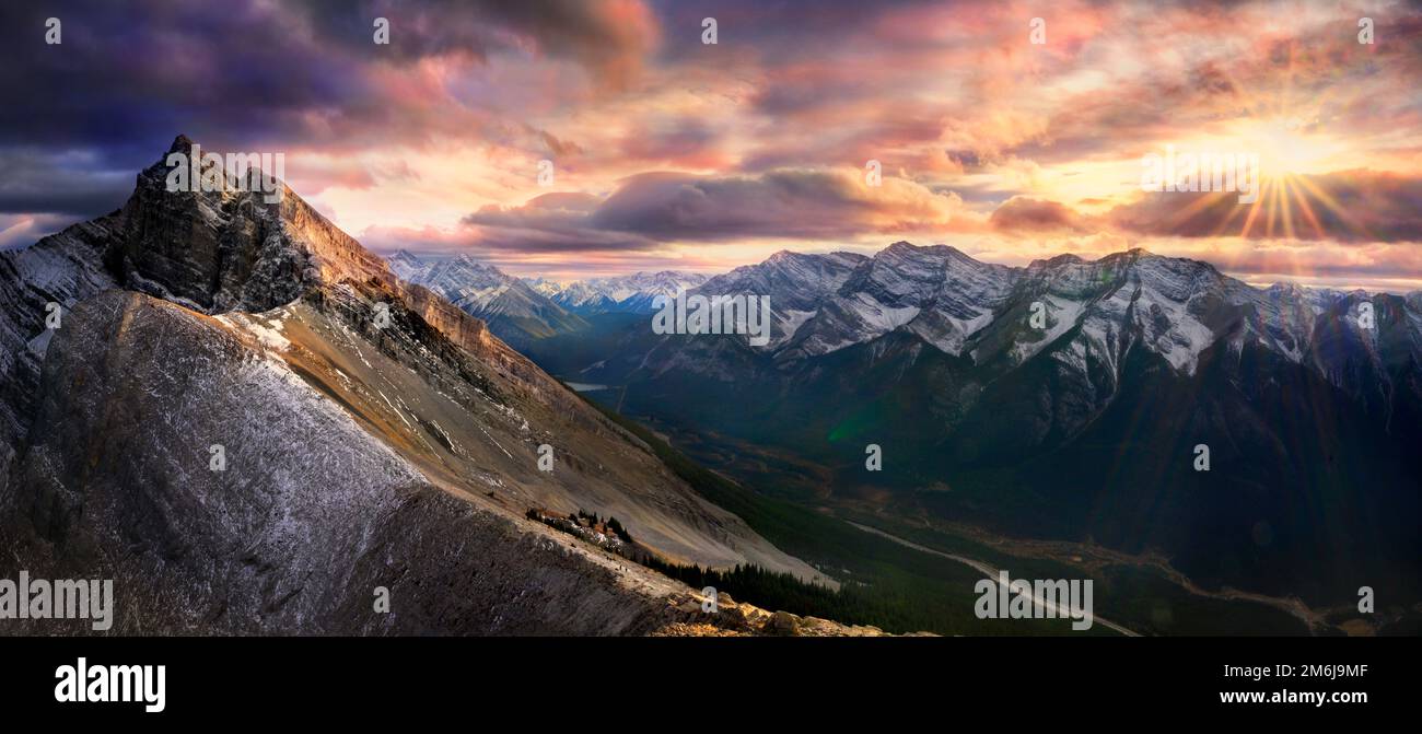 Sunset at Ha Ling Peak Stock Photo - Alamy