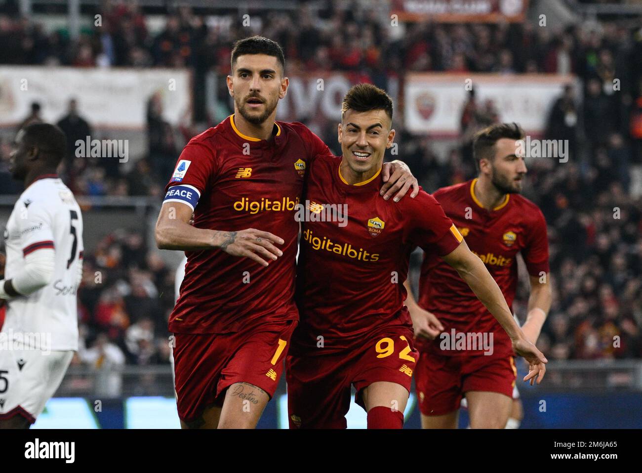 January 4, 2023, Rome, Italy: Lorenzo Pellegrini (AS Roma) Stephan El Shaarawy (AS Roma ...