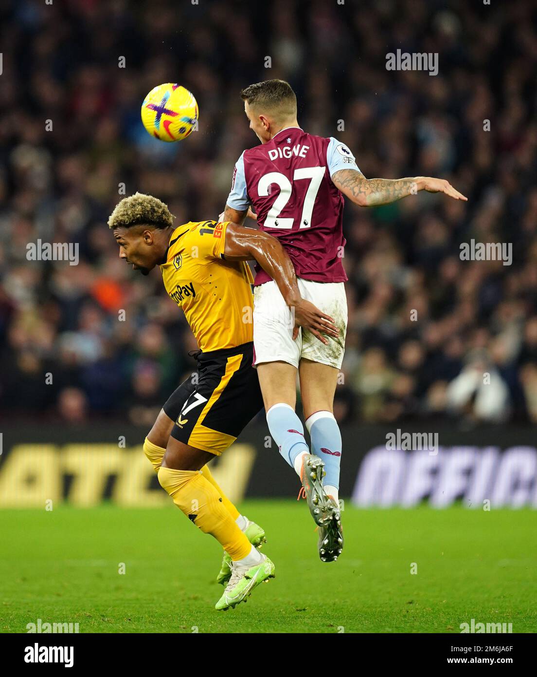Wolverhampton Wanderers' Adama Traore (left) and Aston Villa's Lucas Digne battle for the ball ...