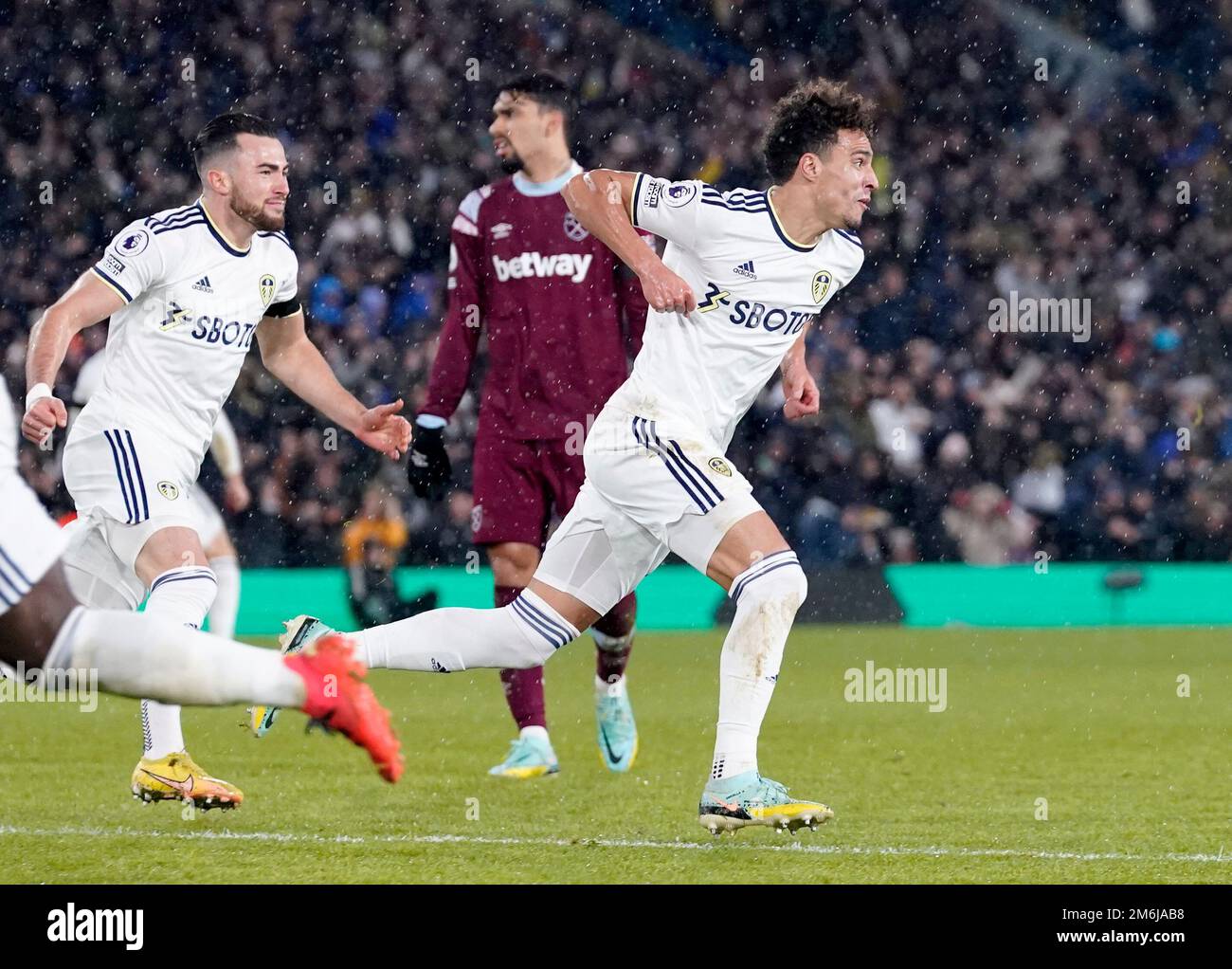 Leeds United's Rodrigo Moreno celebrates scoring their side's second ...