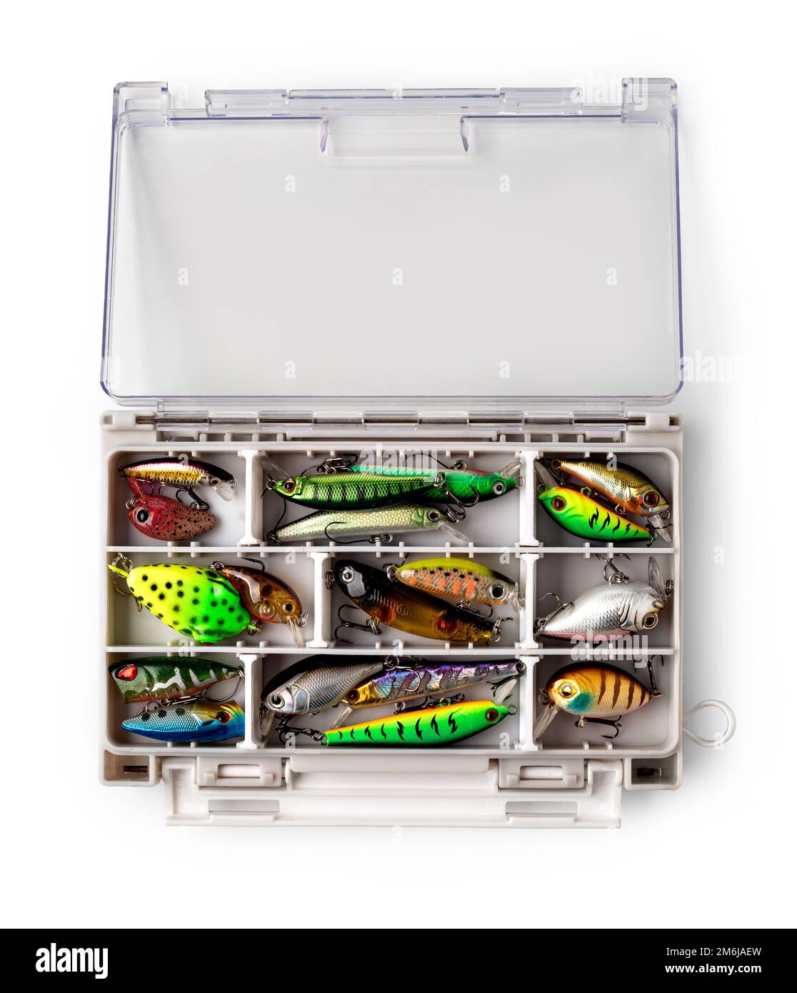 Fishing lure box on white Stock Photo - Alamy