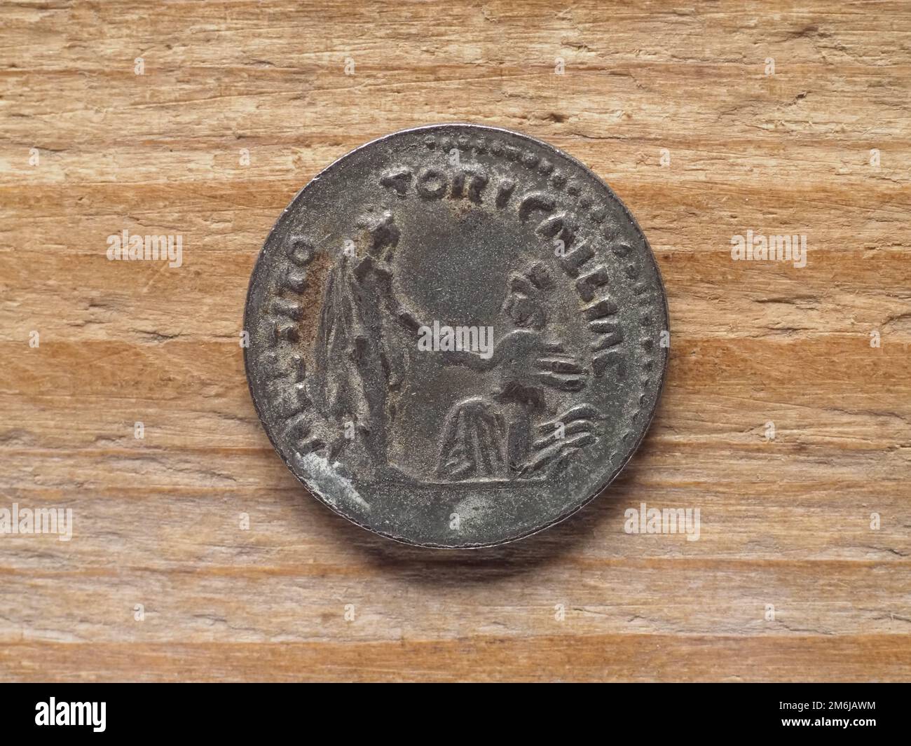 Ancient Roman denarius coin reverse showing emperor Hadrian restoring ...
