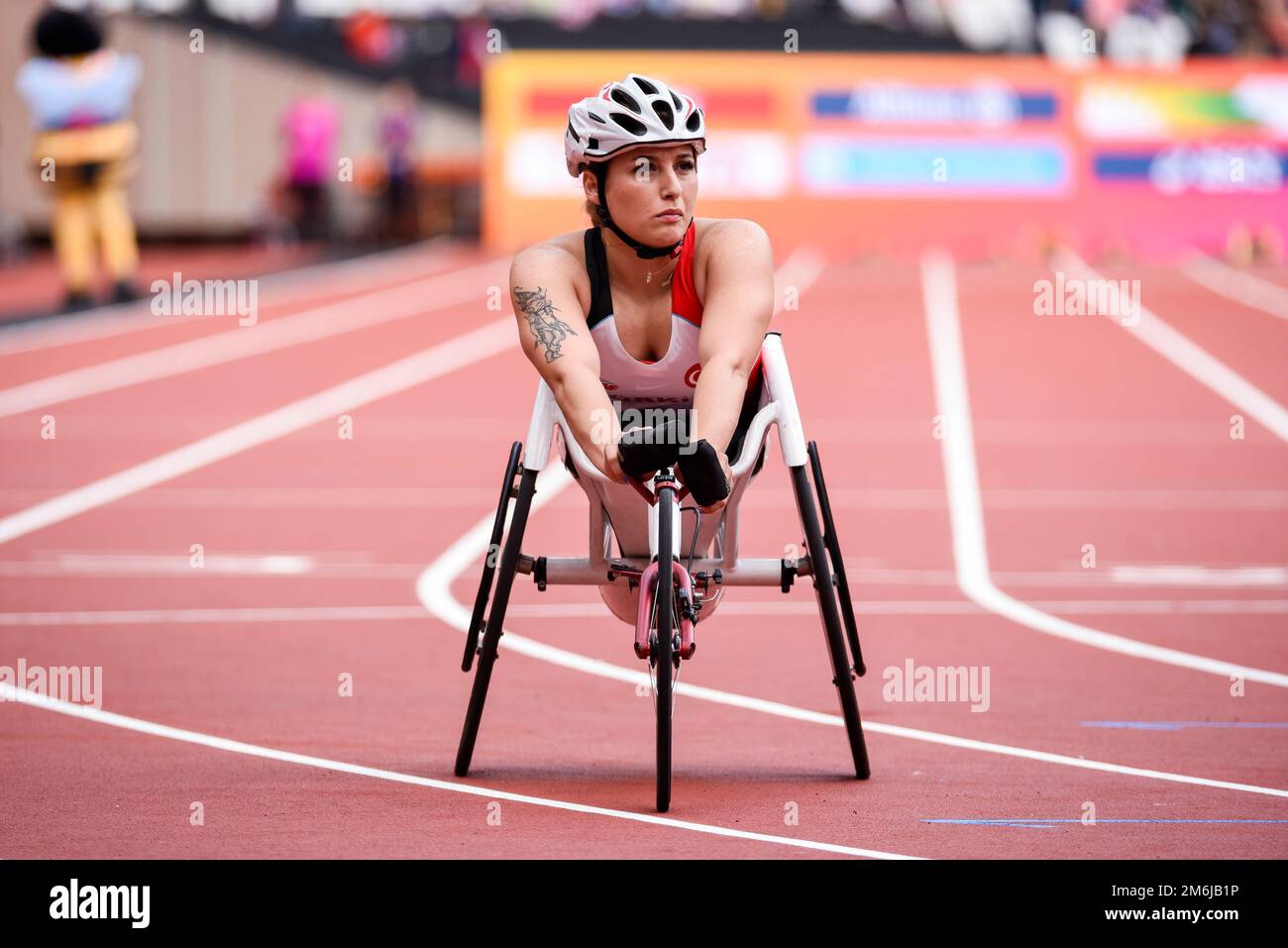 Hamide Kurt of Turkey after competing in the T53 100m wheelchair race ...