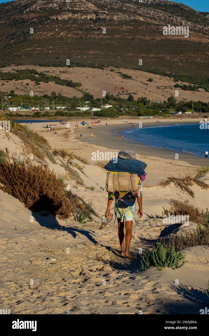 TARIFA, SPAIN - NOVEMBER 5, 2022: Man hiking on Valdevaqueros beach ...