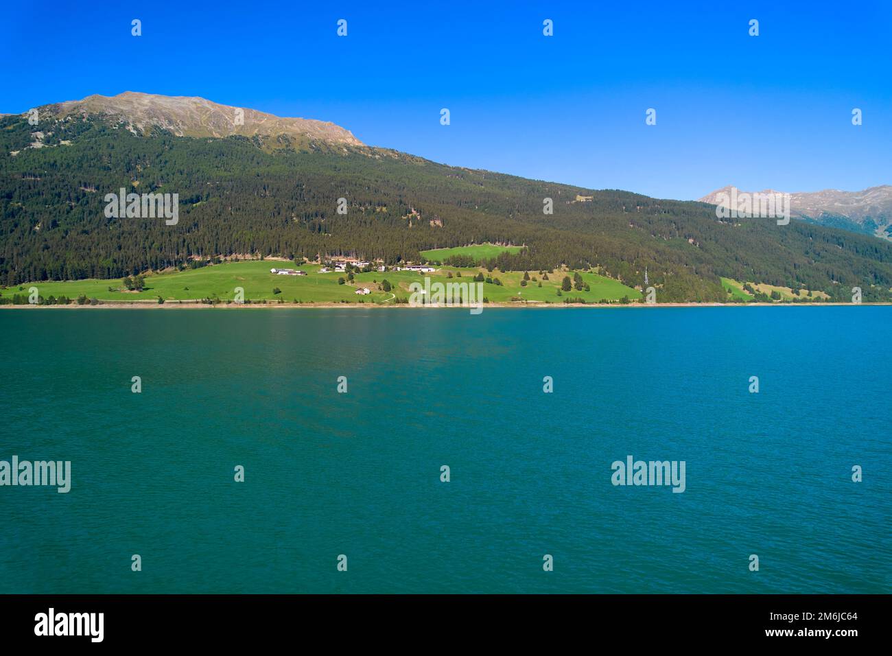 A landscape view of lake Reschen Stock Photo - Alamy