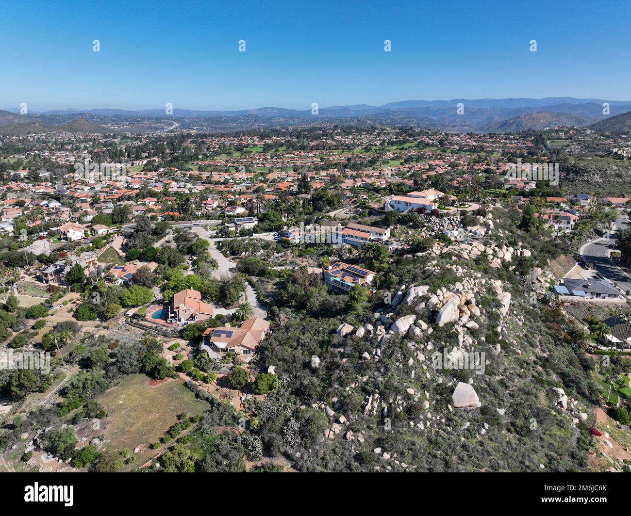 Aerial view middle class neighborhood in South California, USA Stock ...