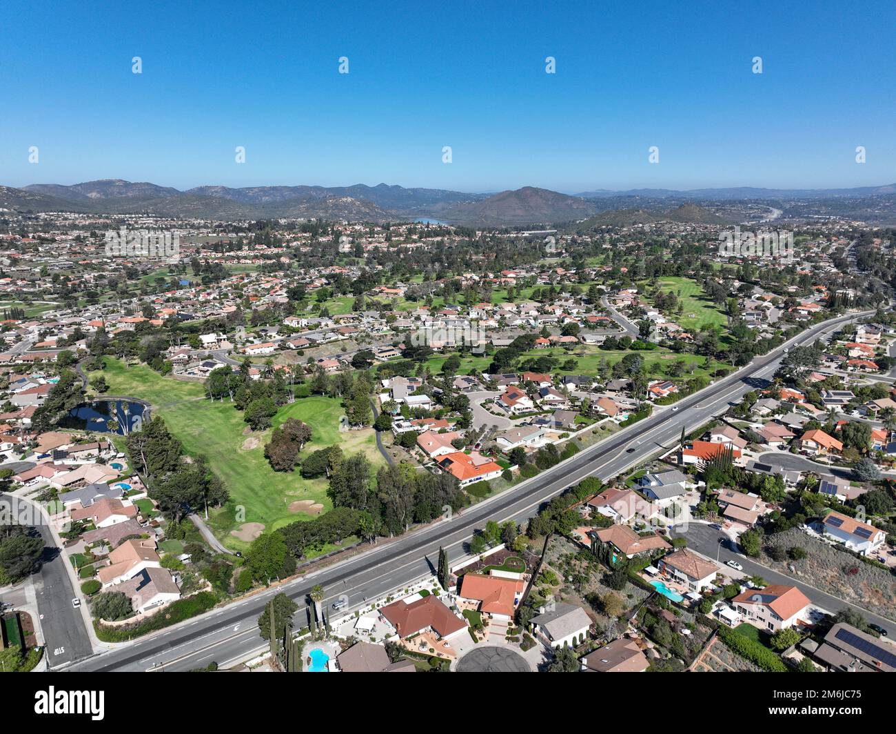 Aerial view middle class neighborhood in South California, USA Stock ...