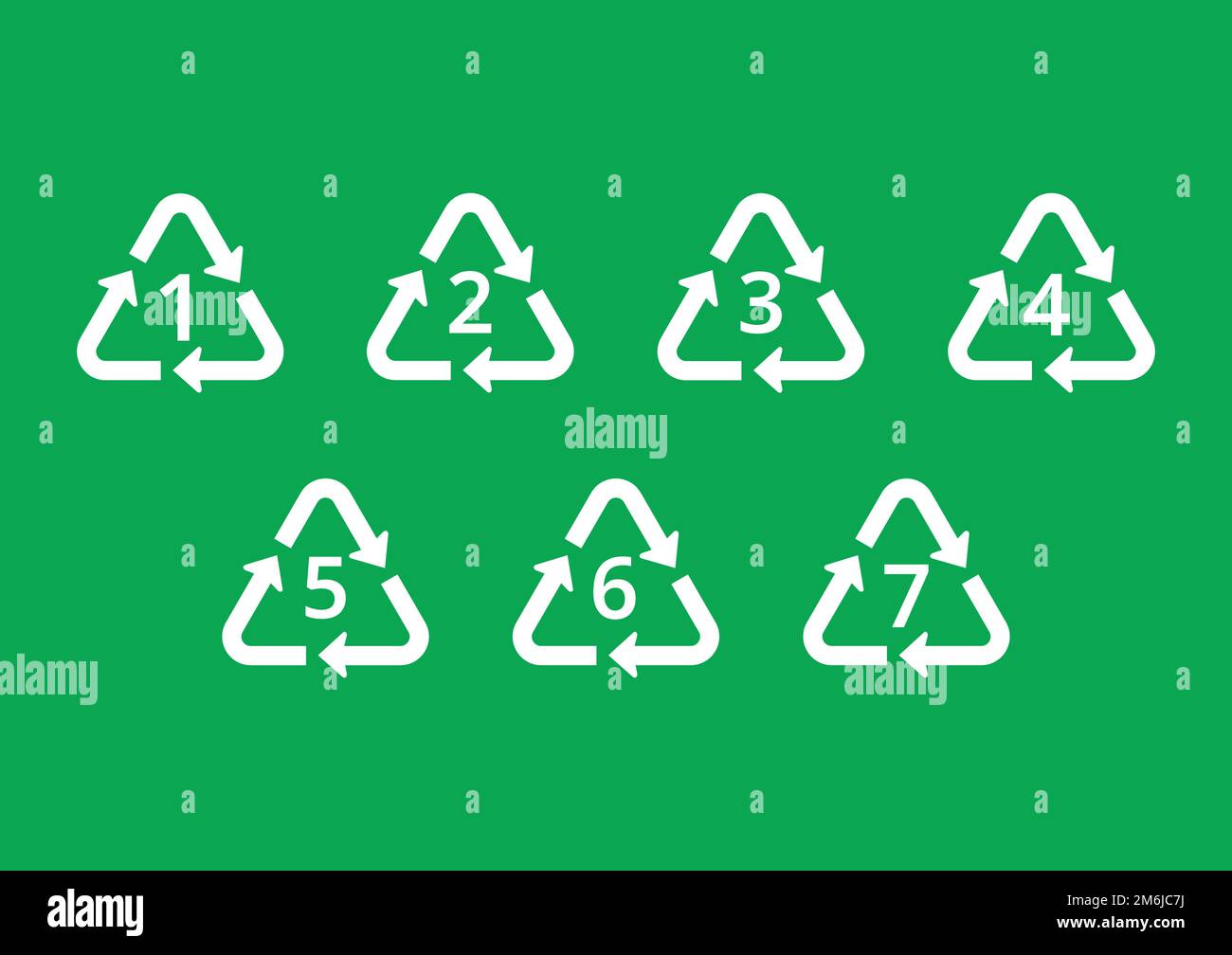 White set of recycling symbols for plastic on green background Stock ...