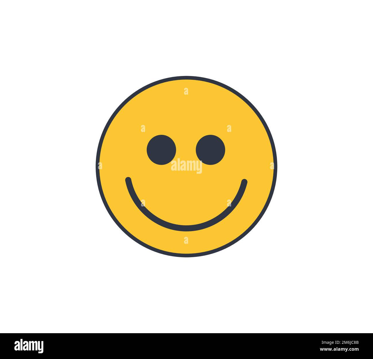 Yellow happy face emoticon on white background. Flat design Stock ...