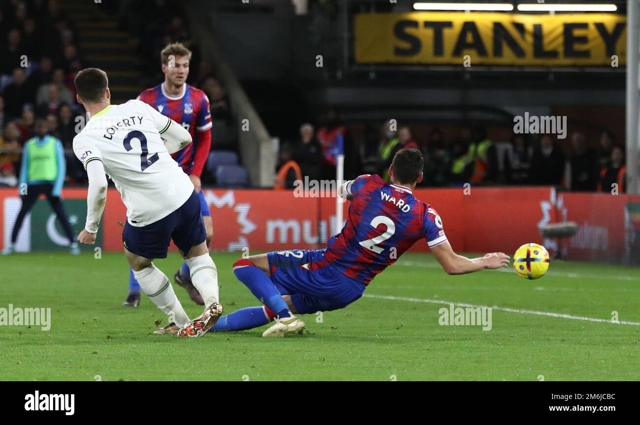 London, UK. 4th Jan, 2023. Matt Doherty of Tottenham scores their third ...