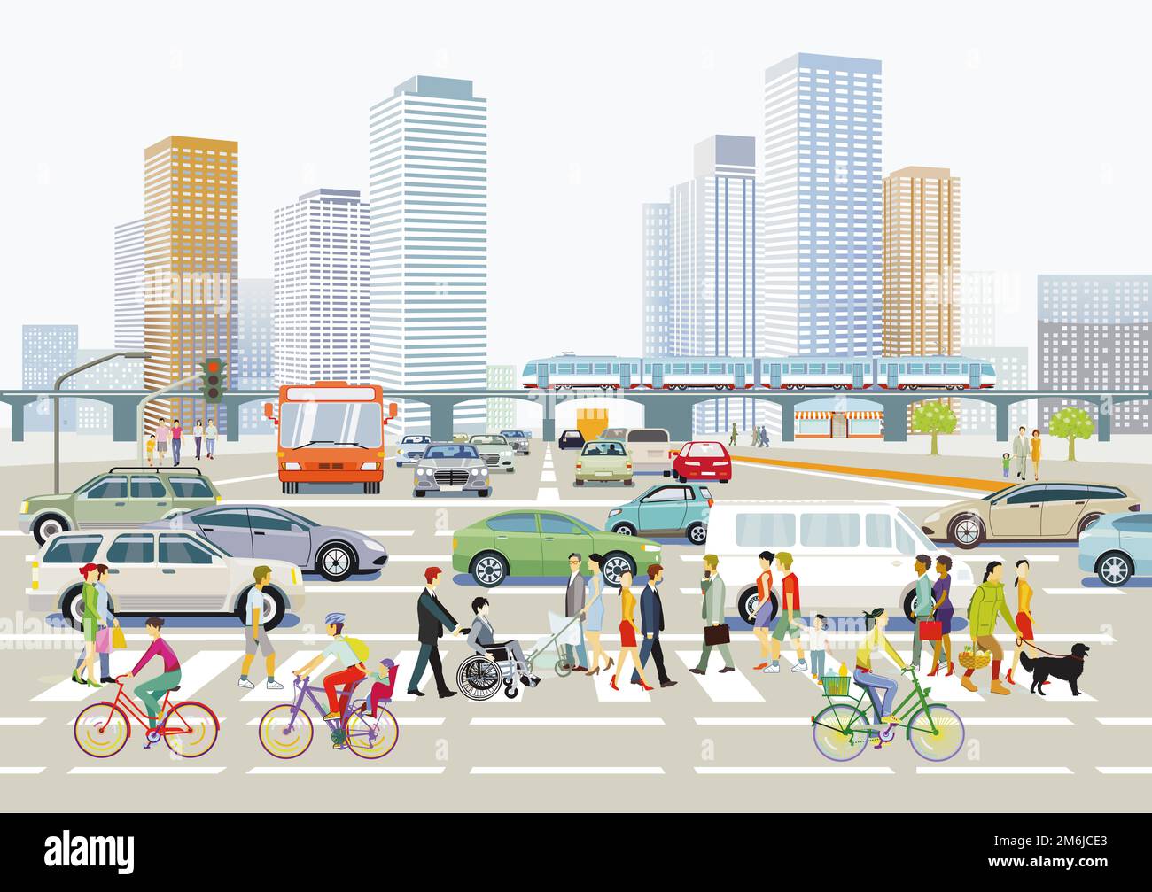 City skyline with traffic illustration hi-res stock photography and ...