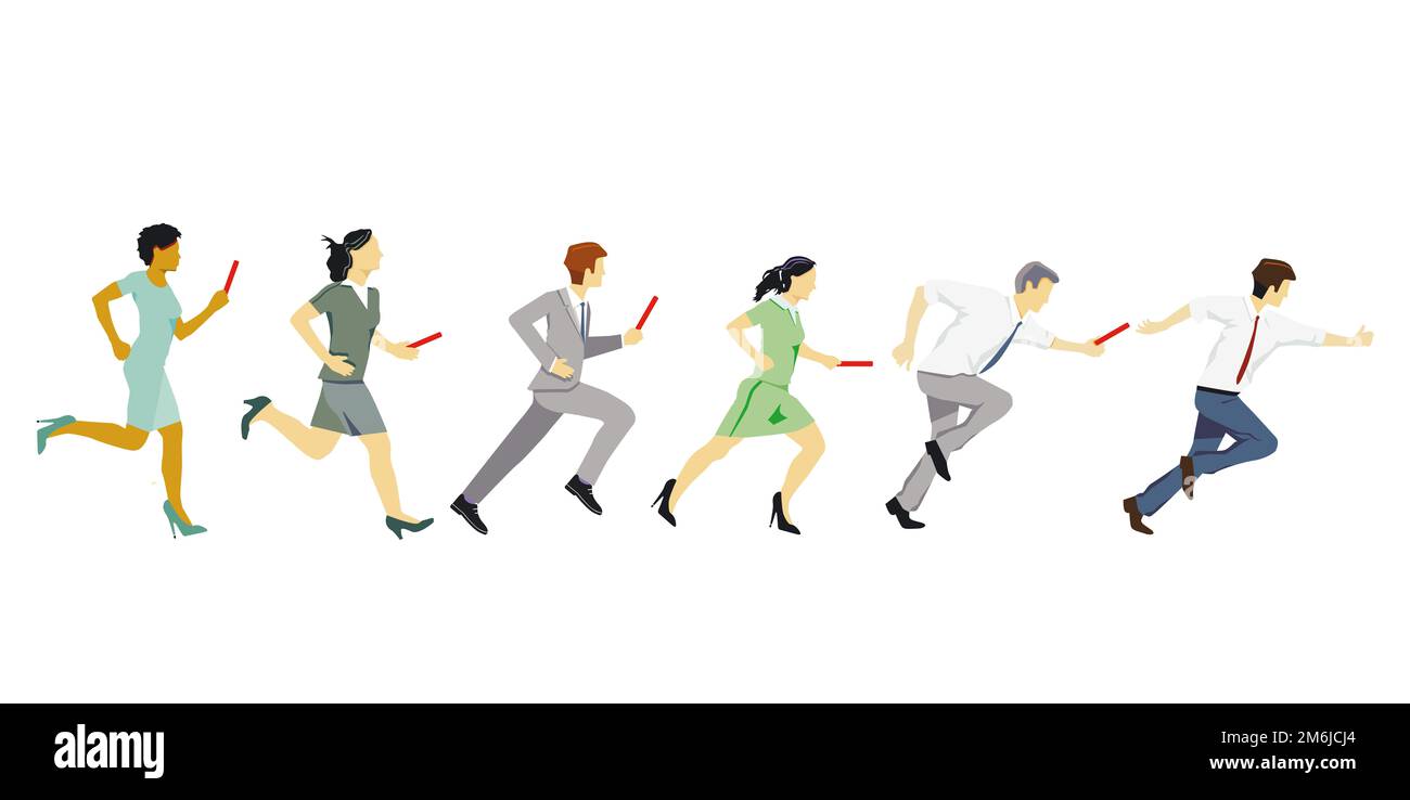 Business relay race in team, isolated iillustration Stock Photo - Alamy