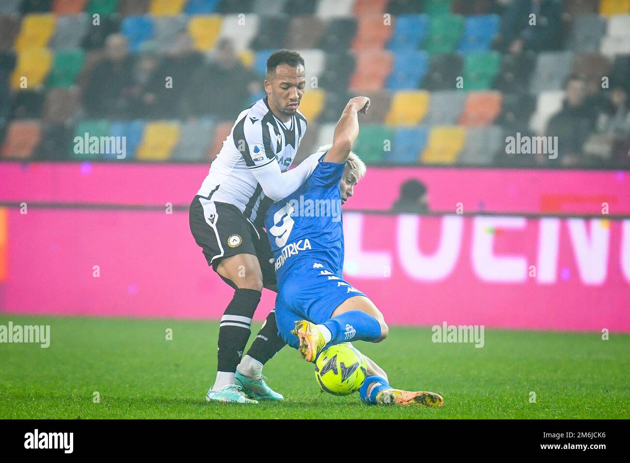 Foul of Udinese's Enzo Ebosse on Empoli's Martin Satriano during the italian soccer Serie A ...
