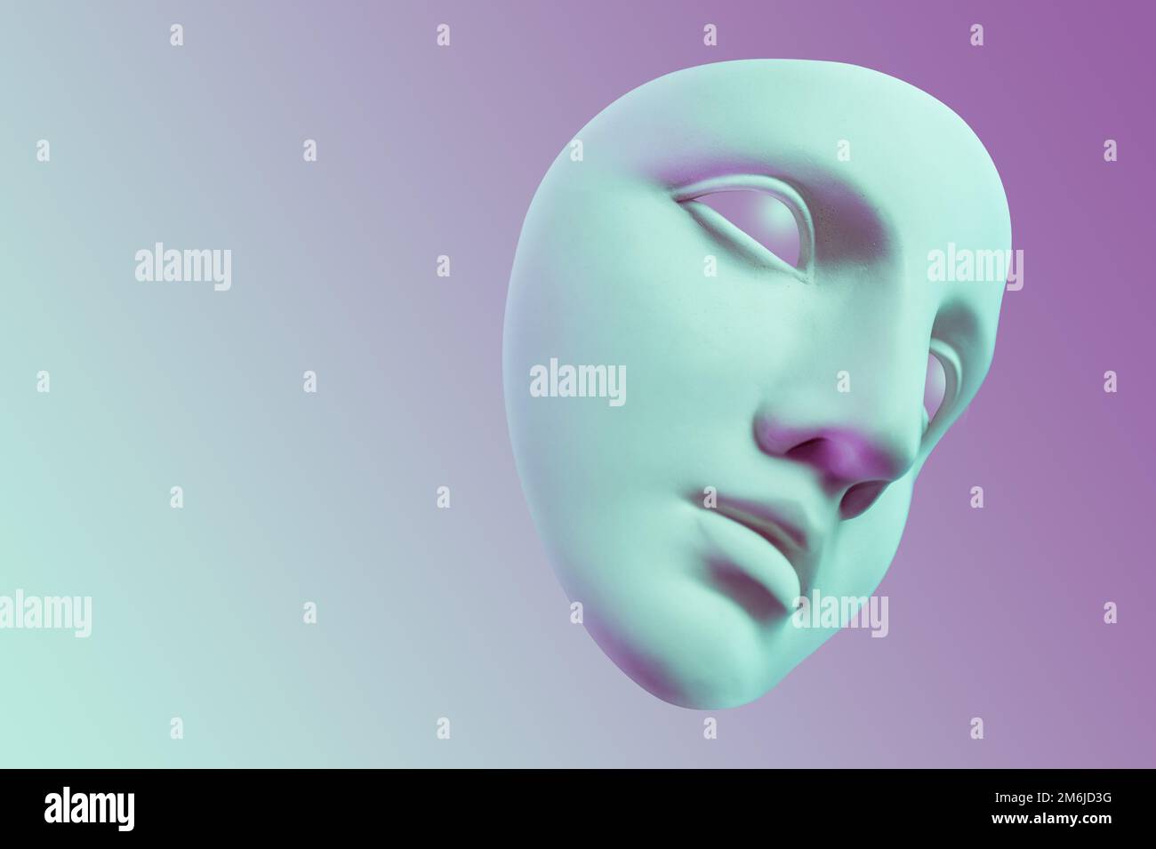 Collage with antique sculpture of mask human face in pop art style ...