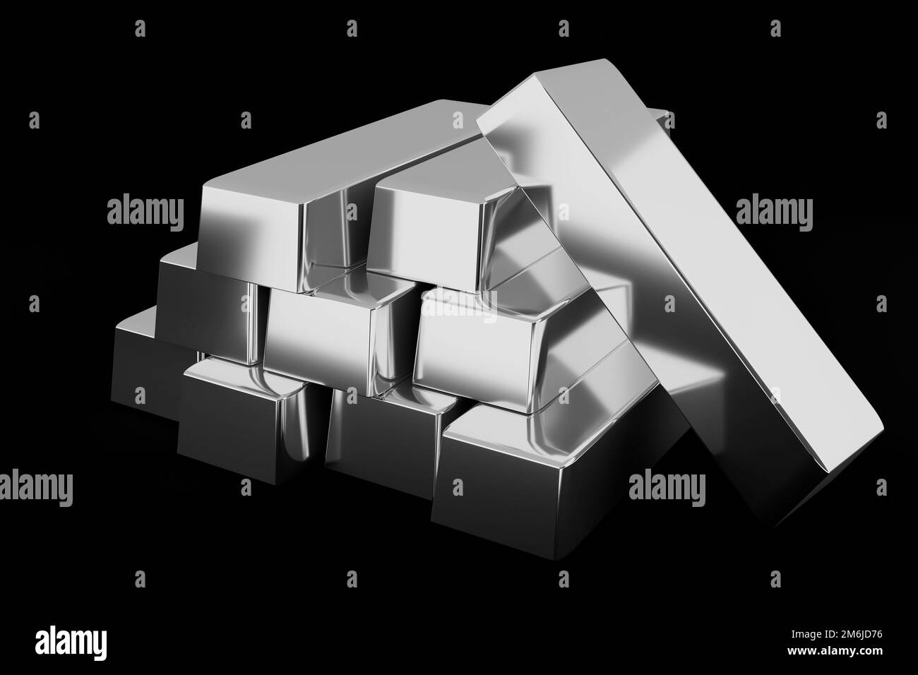 Stacked Metal Silver Bars isolated on black background - 3D ...