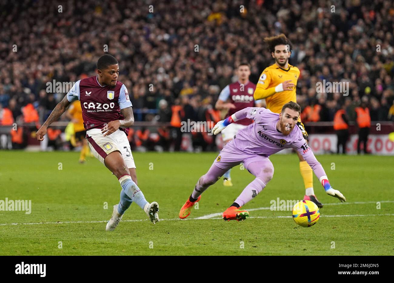 Aston Villa's Leon Bailey attempts a shot on goal during the Premier ...