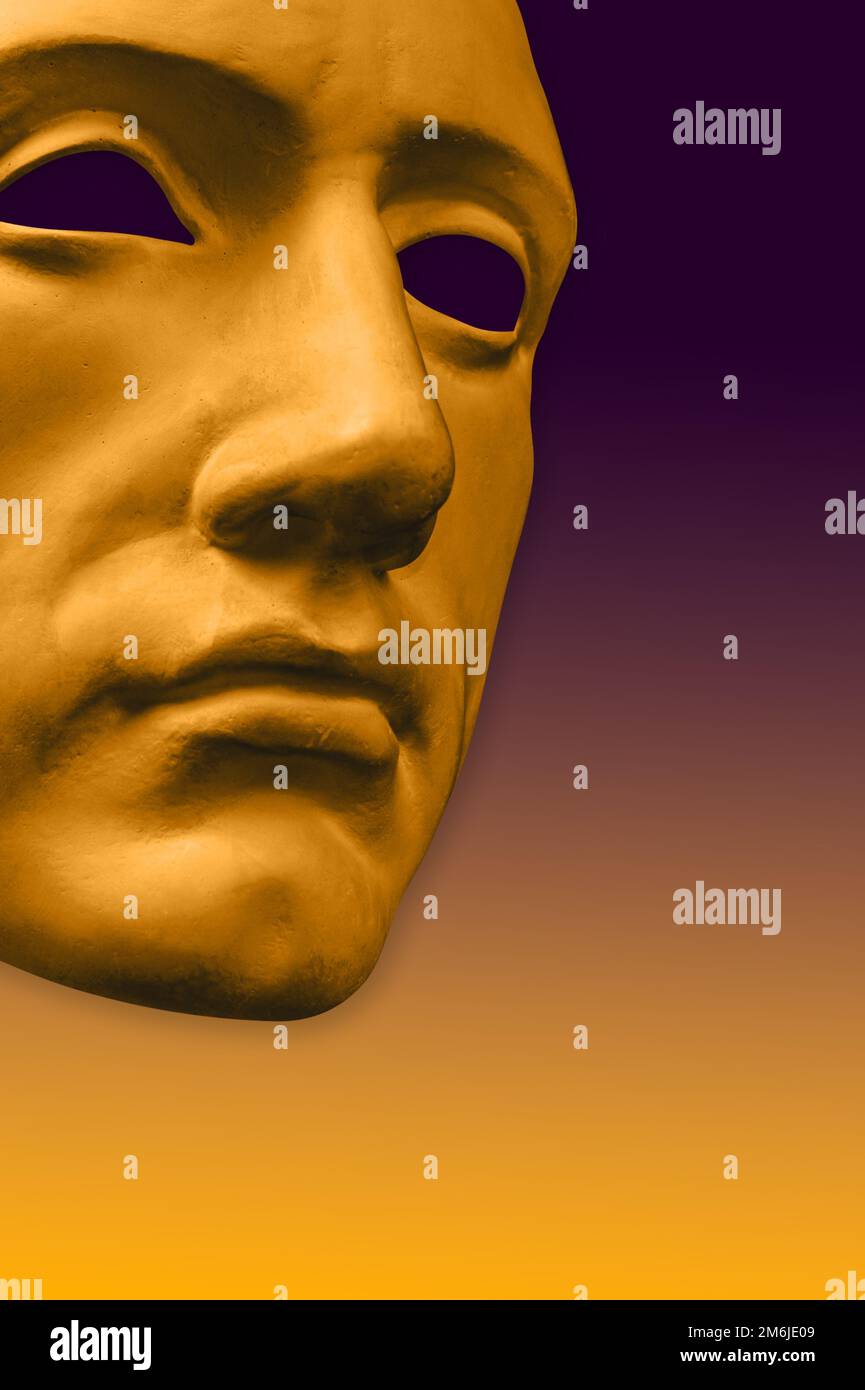 Collage with antique sculpture of mask human face in pop art style ...