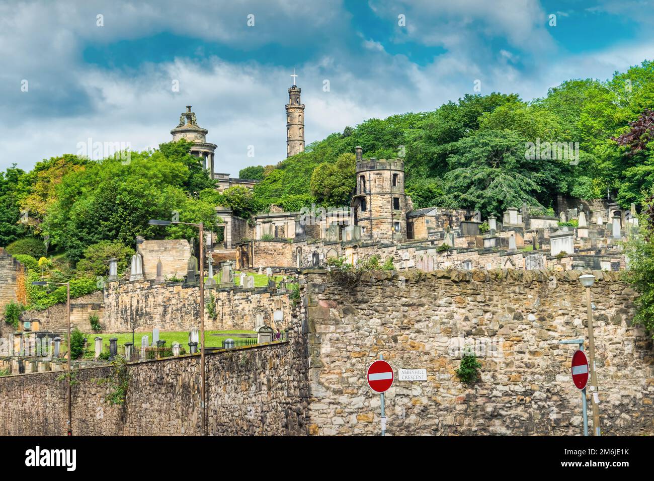 Calton Cemetery with the Burns Monument in Edinburgh Scotland Stock ...