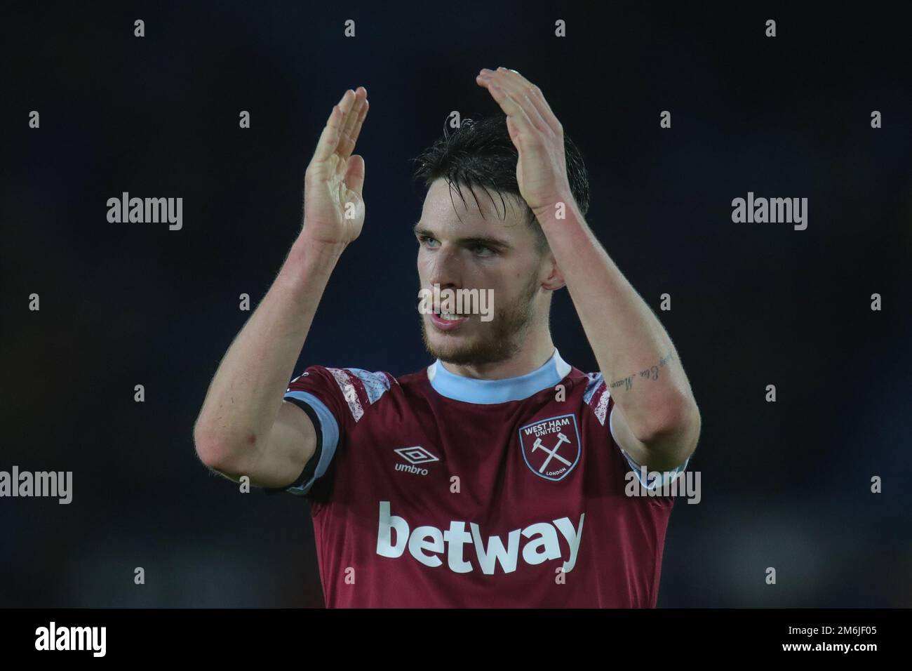 Declan Rice #41 of West Ham United applauds the travelling fans after ...