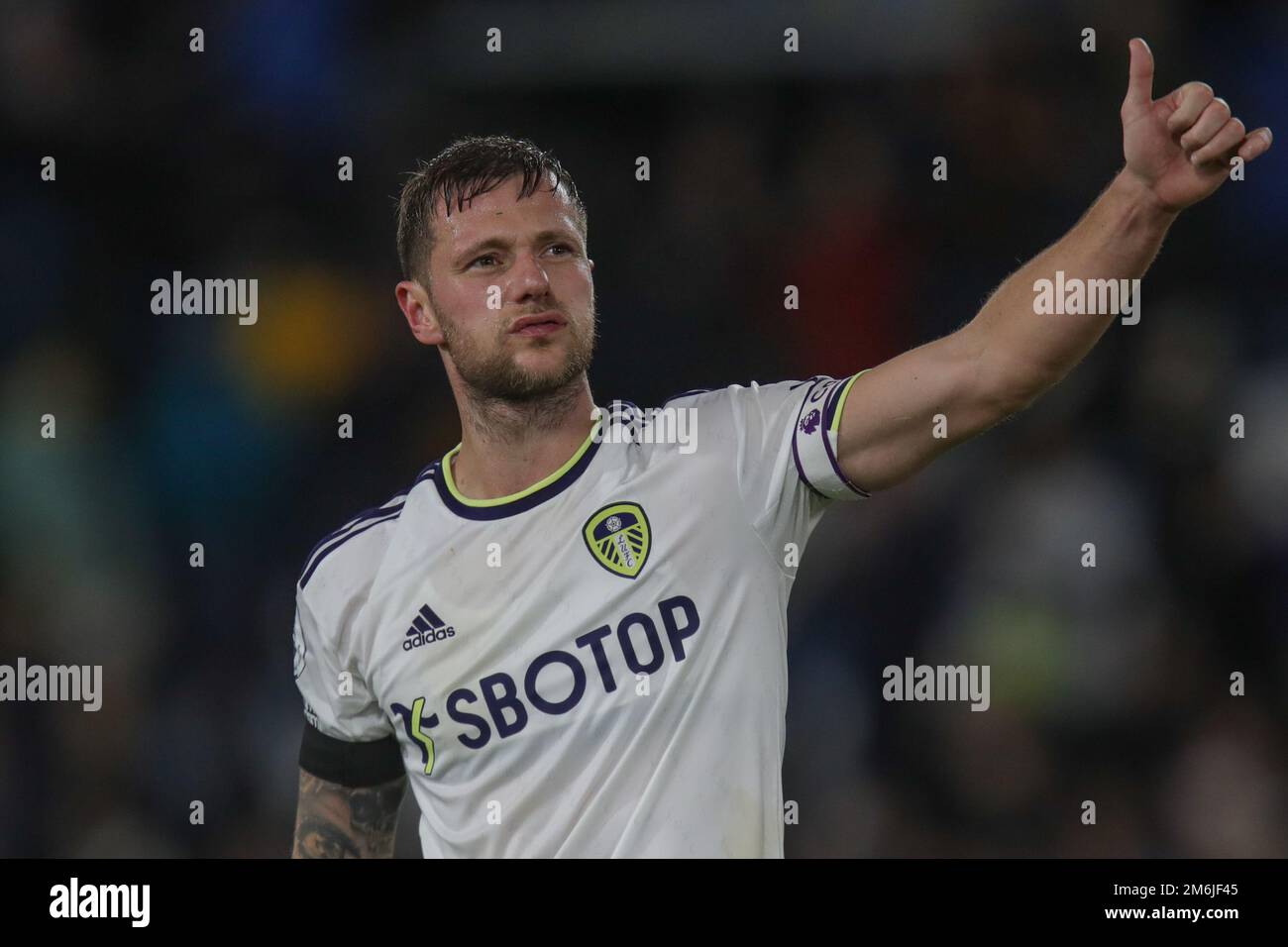 Liam Cooper #6 of Leeds United gives the fans the thumbs up after the ...