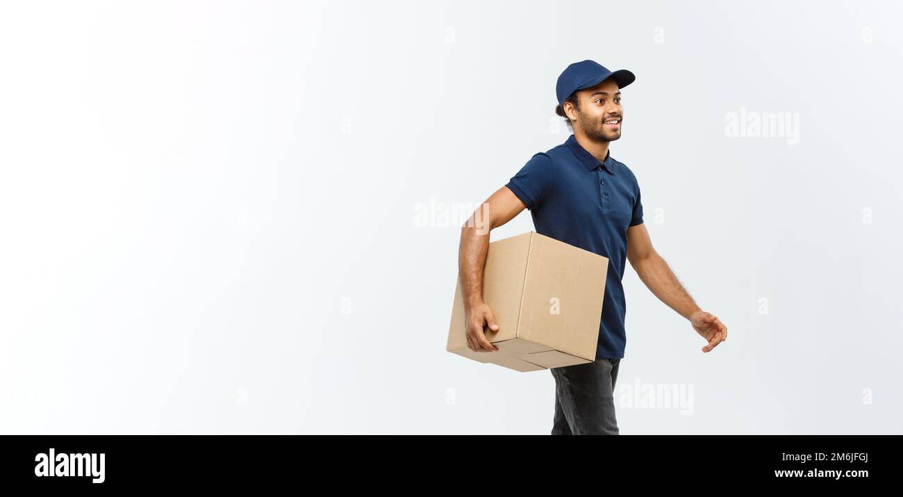 Delivery Concept - Portrait of Happy African American delivery man in ...