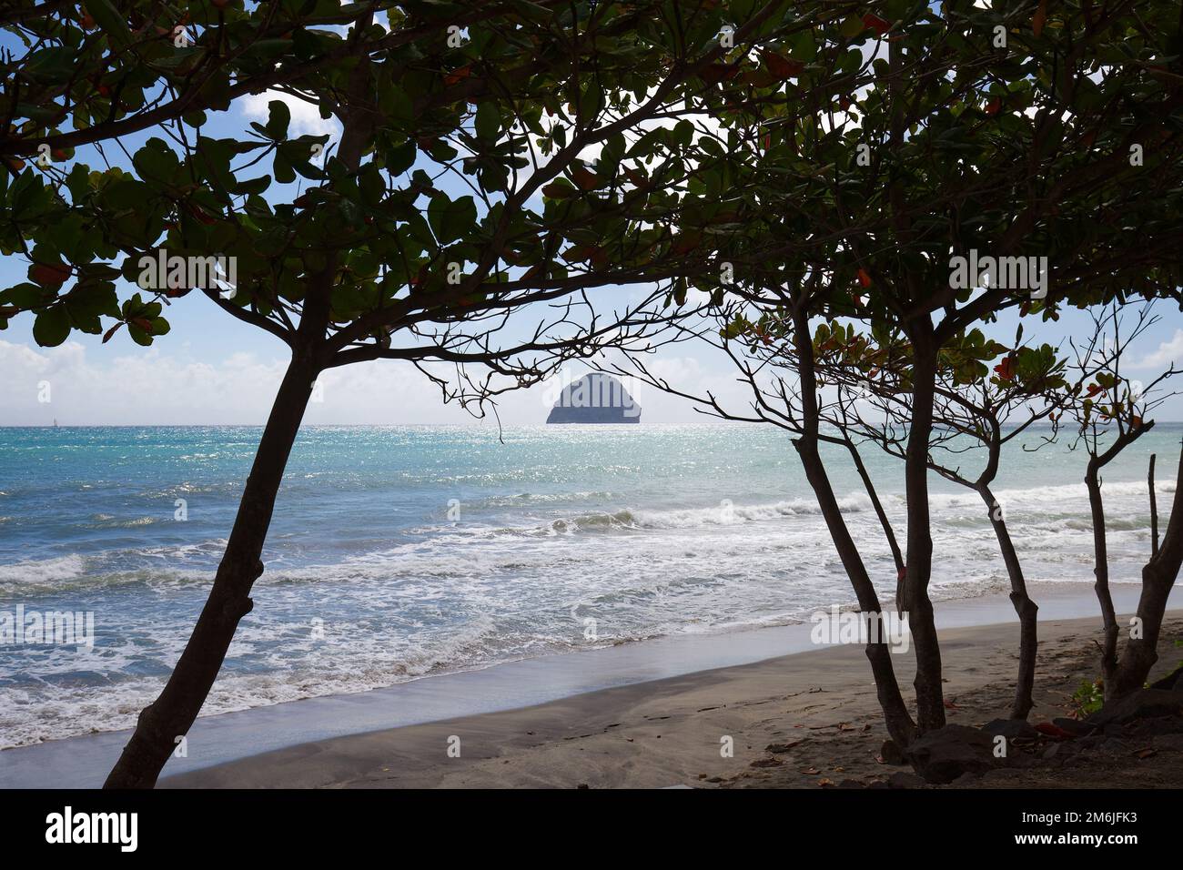 Diamond rock and Caribbean beach , Martinique island, French West ...