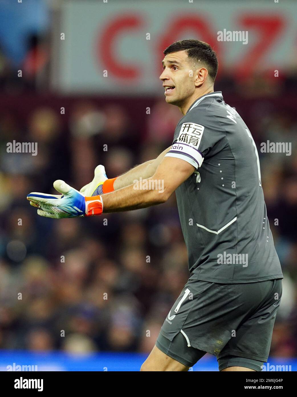 Aston Villa goalkeeper Emiliano Martinez during the Premier League ...
