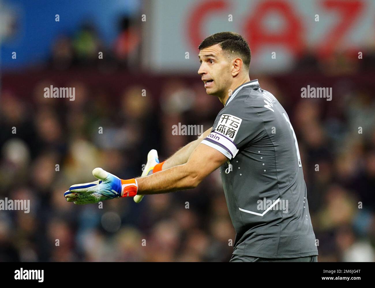 Aston Villa goalkeeper Emiliano Martinez during the Premier League ...