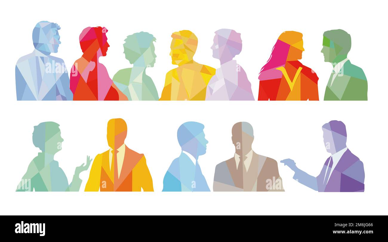 Group of colorful people portrait, on white background. illustration ...