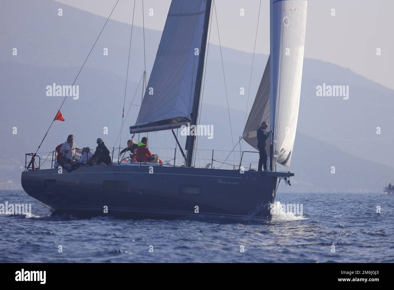 Bodrum,Turkey. 04 December 2022: Sailboats sail in windy weather in the ...