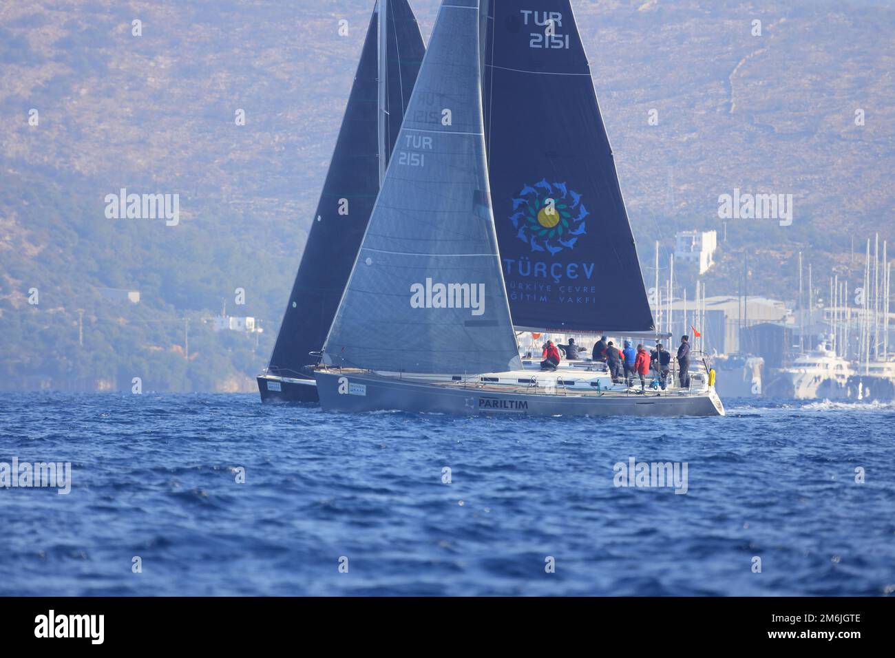 Bodrum,Turkey. 04 December 2022: Sailboats sail in windy weather in the ...