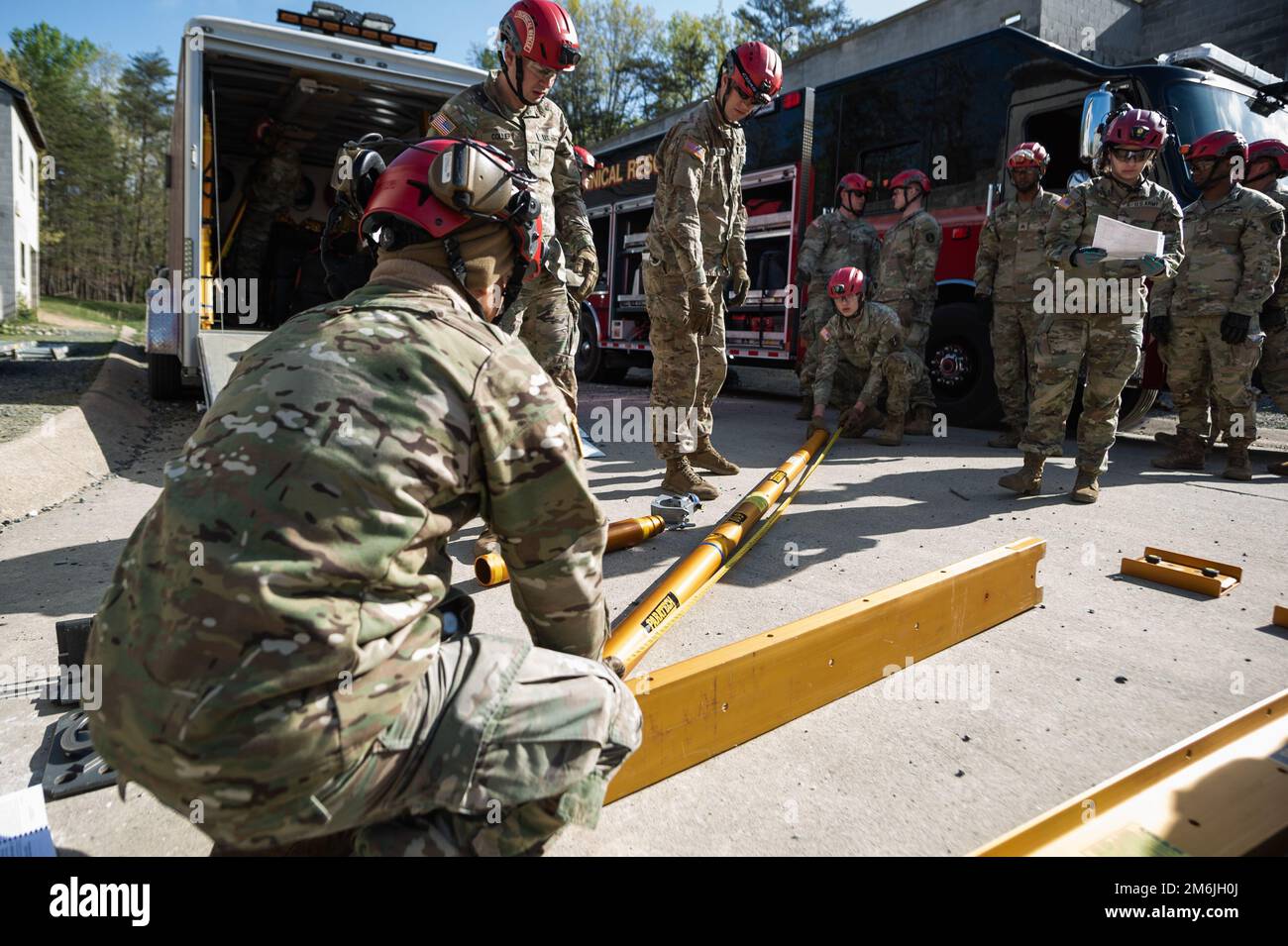 U.S. Army engineers assigned to 911th Technical Rescue Engineer Company ...