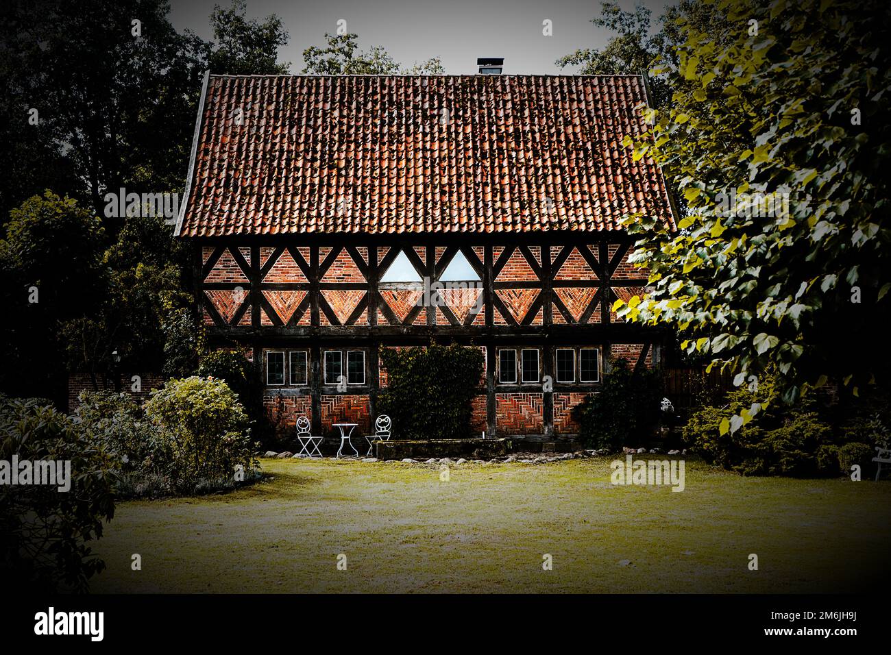 an old half-timbered farmhouse in Brackede Stock Photo - Alamy