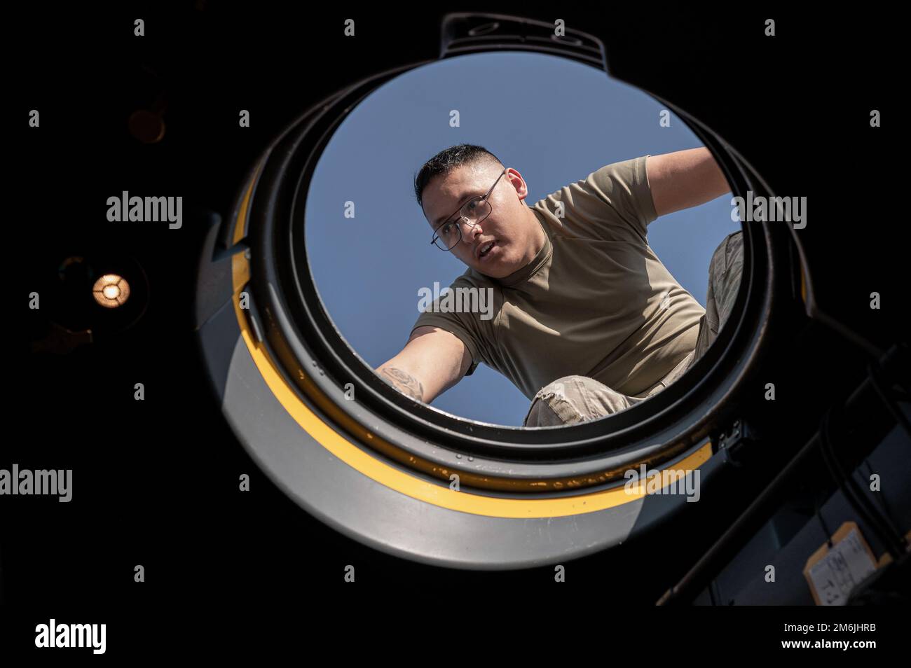 U.S. Air Force Senior Airman Jaryn Jacobs, an aerial gunner with the ...