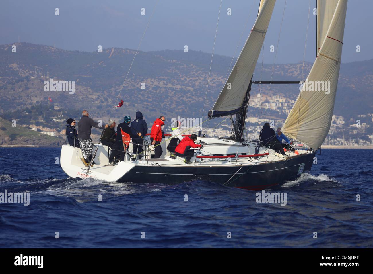 Bodrum,Turkey. 04 December 2022: Sailboats sail in windy weather in the ...