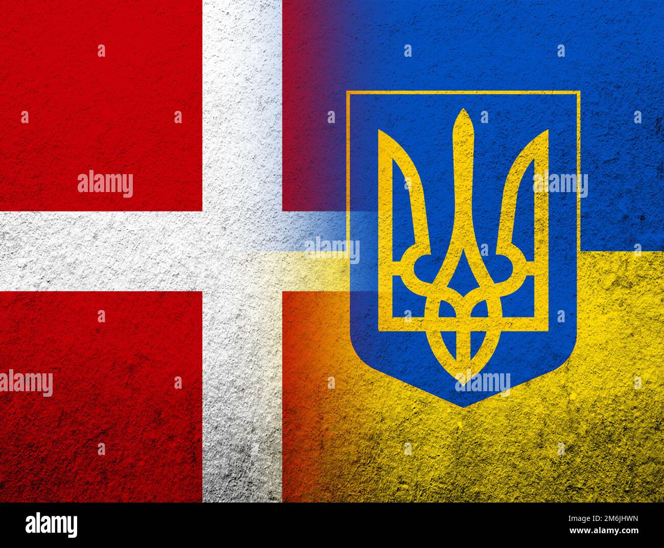 The Kingdom of Denmark National flag with Ukrainian national flag with ...