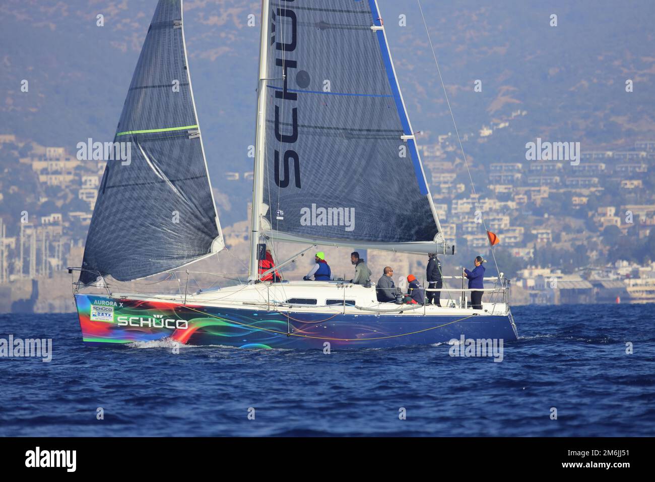Bodrum,Turkey. 04 December 2022: Sailboats sail in windy weather in the ...