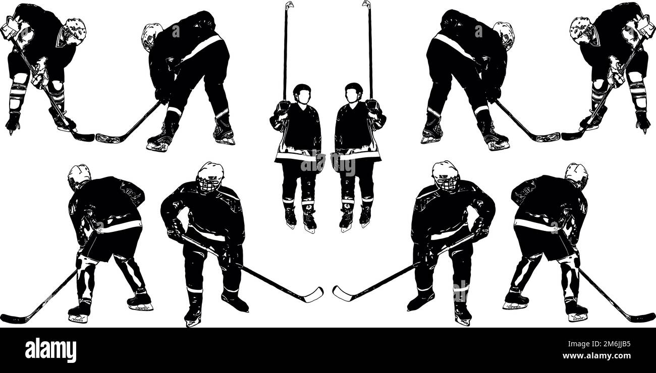 A selection of black and white vector images of players of the hockey ...