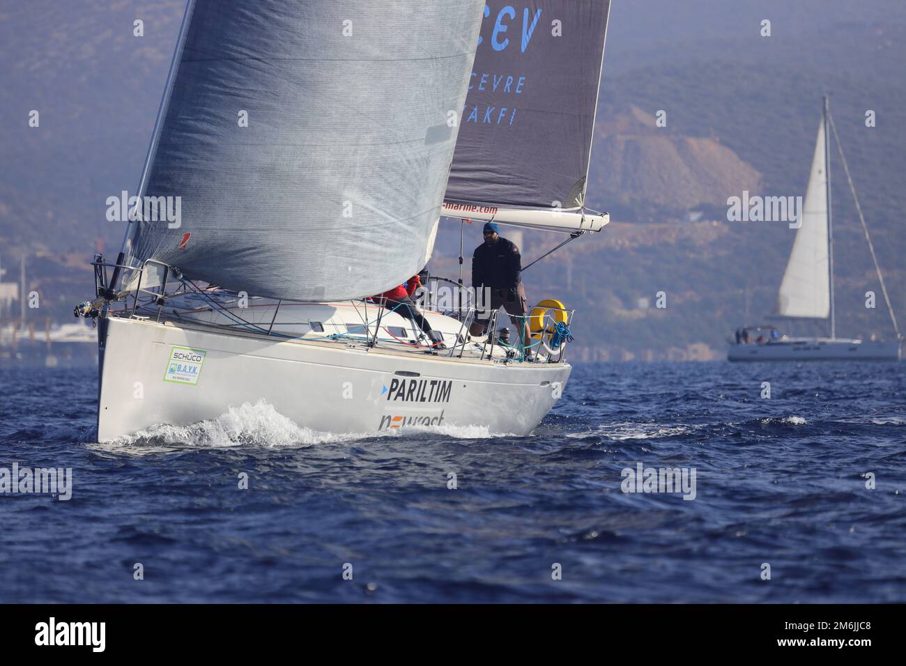 Bodrum,Turkey. 04 December 2022: Sailboats sail in windy weather in the ...