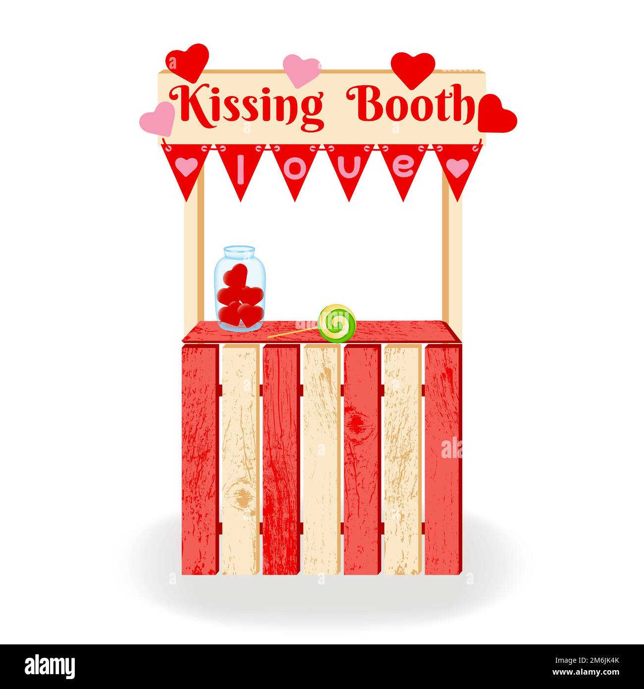 Kissing Booth Wooden Kissing Booth Decorated With Love Symbols And A Garland With Flags For