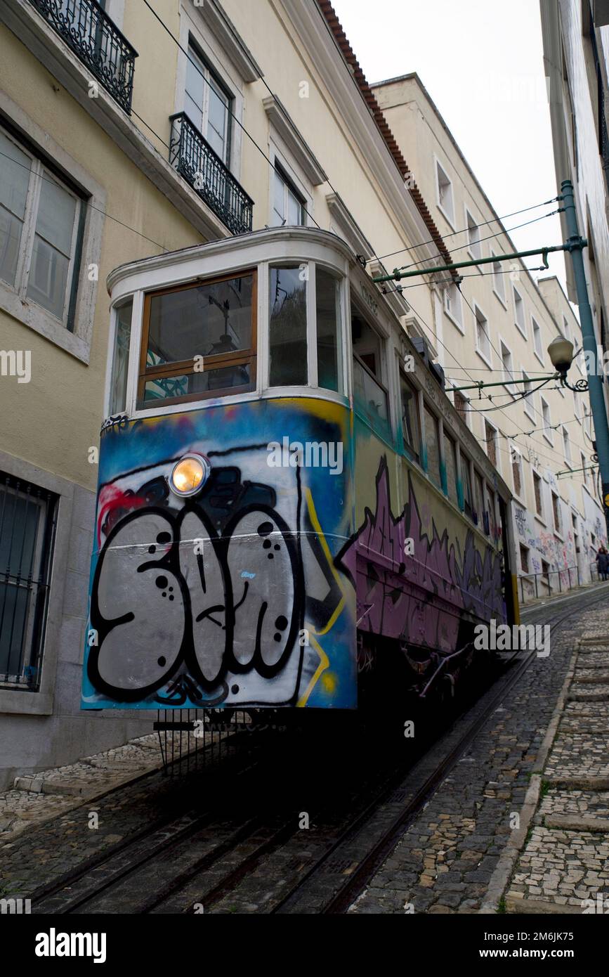 Gloria Funicular, Lisbon Stock Photo - Alamy