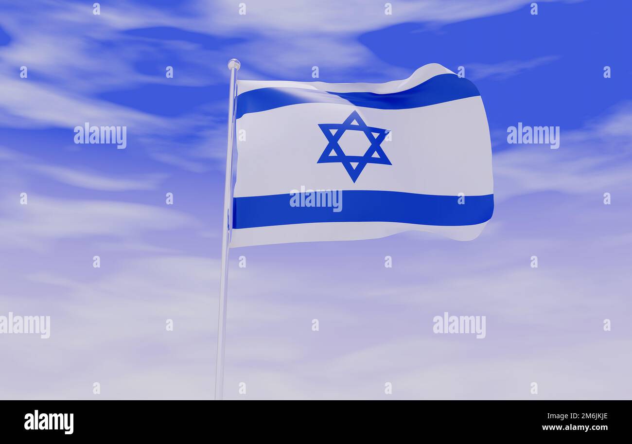 Israel Flag during Daylight and beautiful sky - 3D Illustration Stock ...