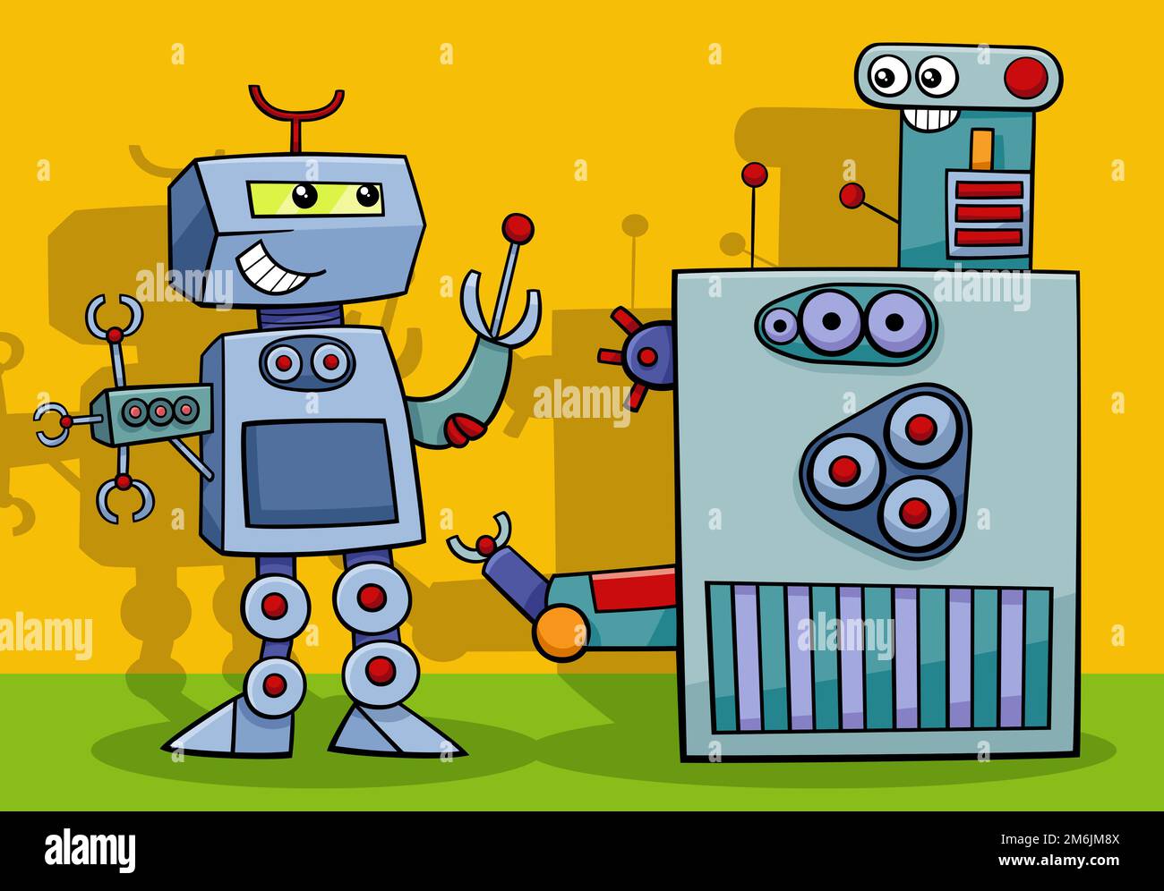 Two comic robots fantasy characters talking Stock Photo - Alamy