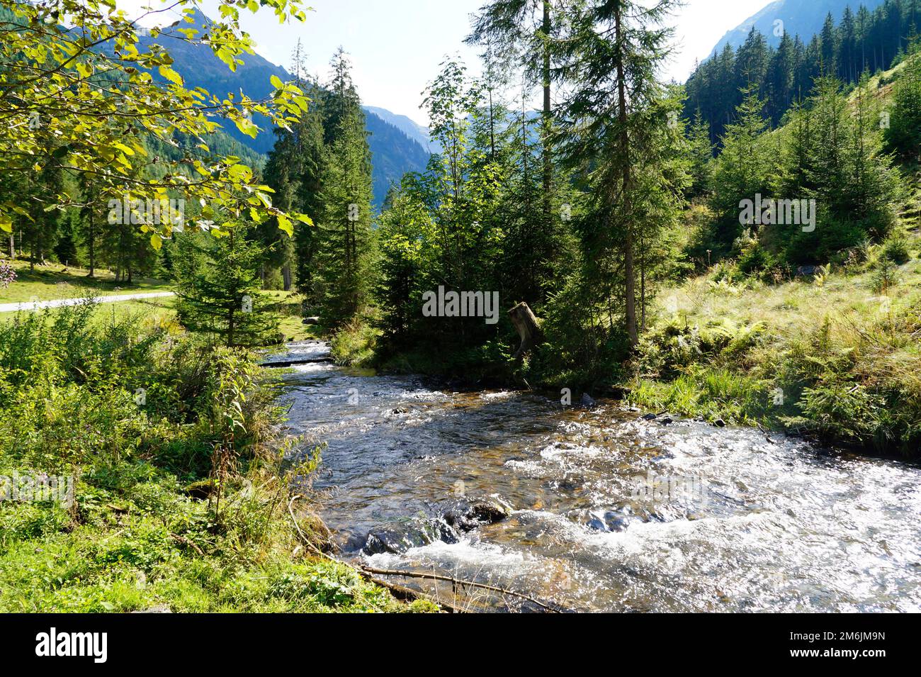 a hiking trail overlooking the picturesque alpine landscape with a cold ...